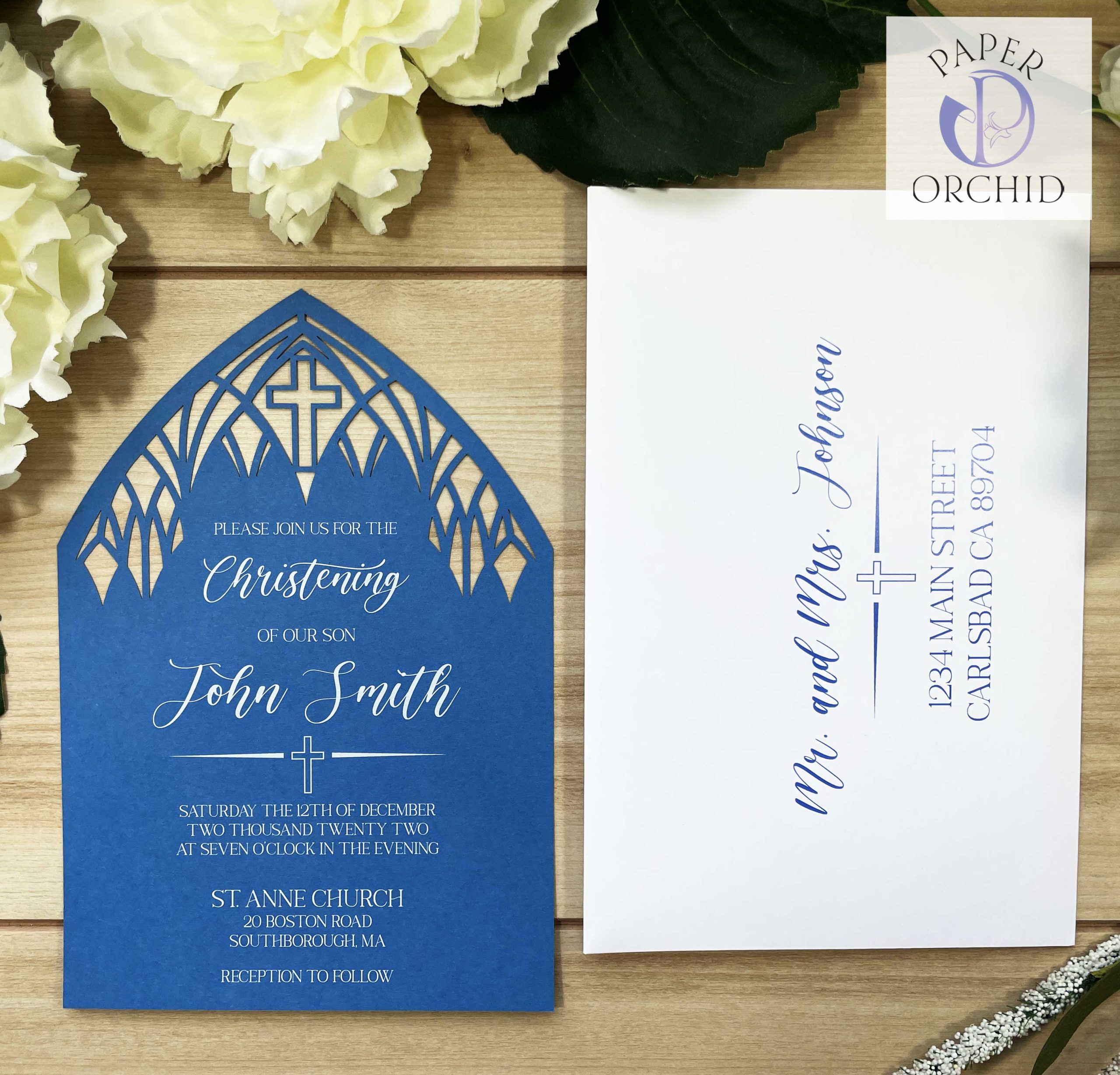 Cathedral Cross A9 Flat Invitation – Paper Orchid