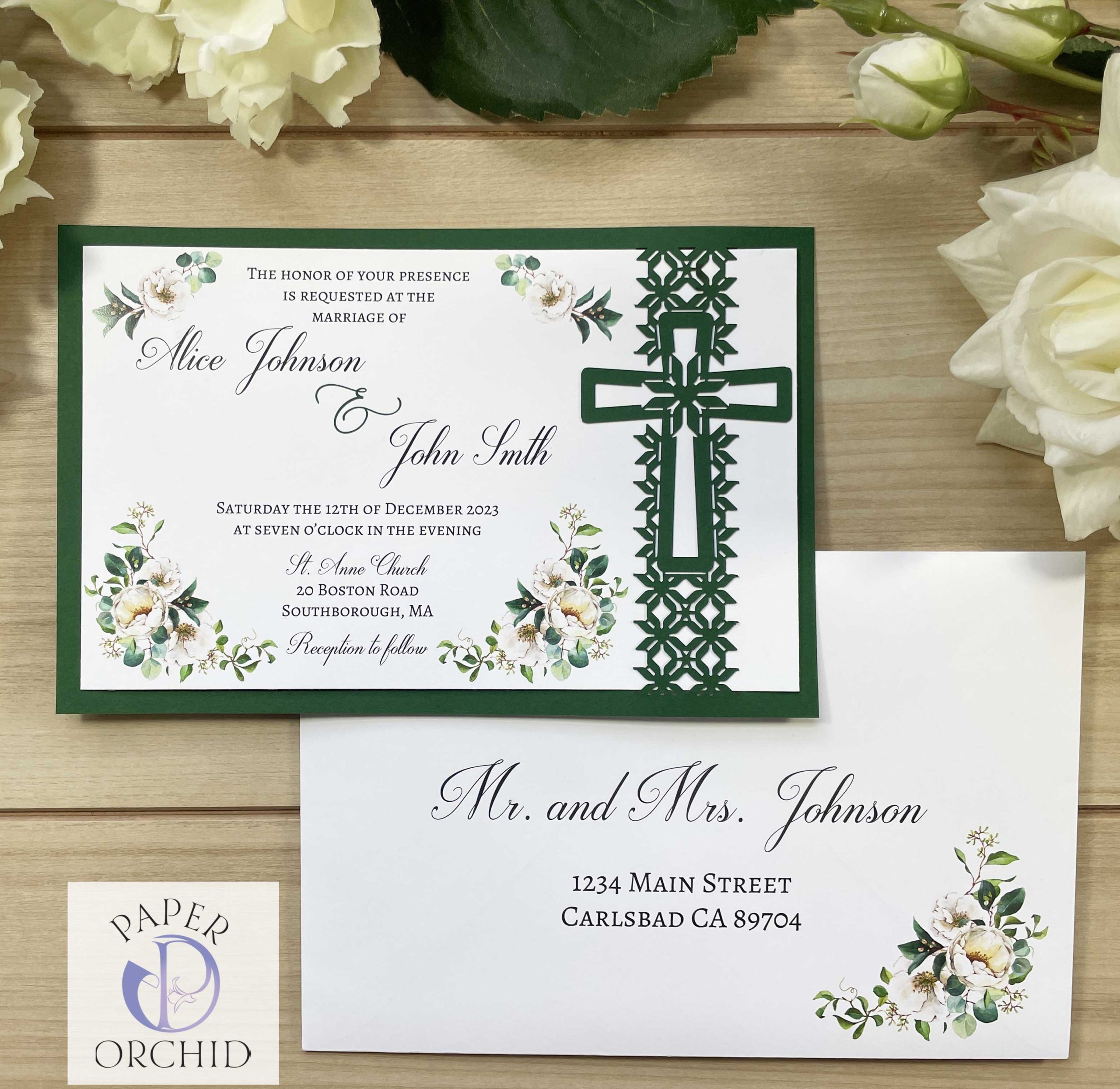 Filigree Cross A9 Flat Invitation – Paper Orchid