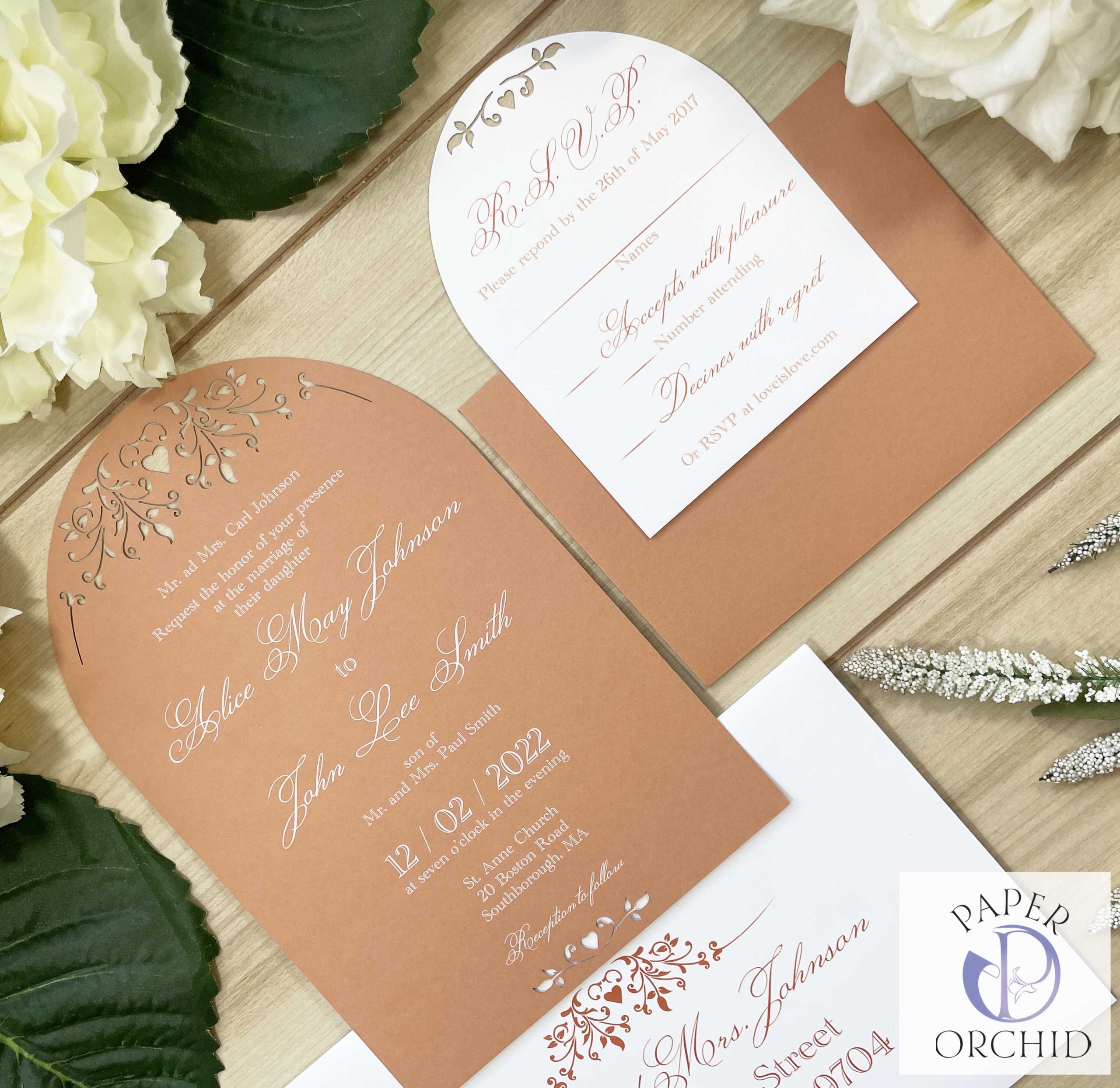 Love Vine Arch A9 Flat Invitation – Paper Orchid