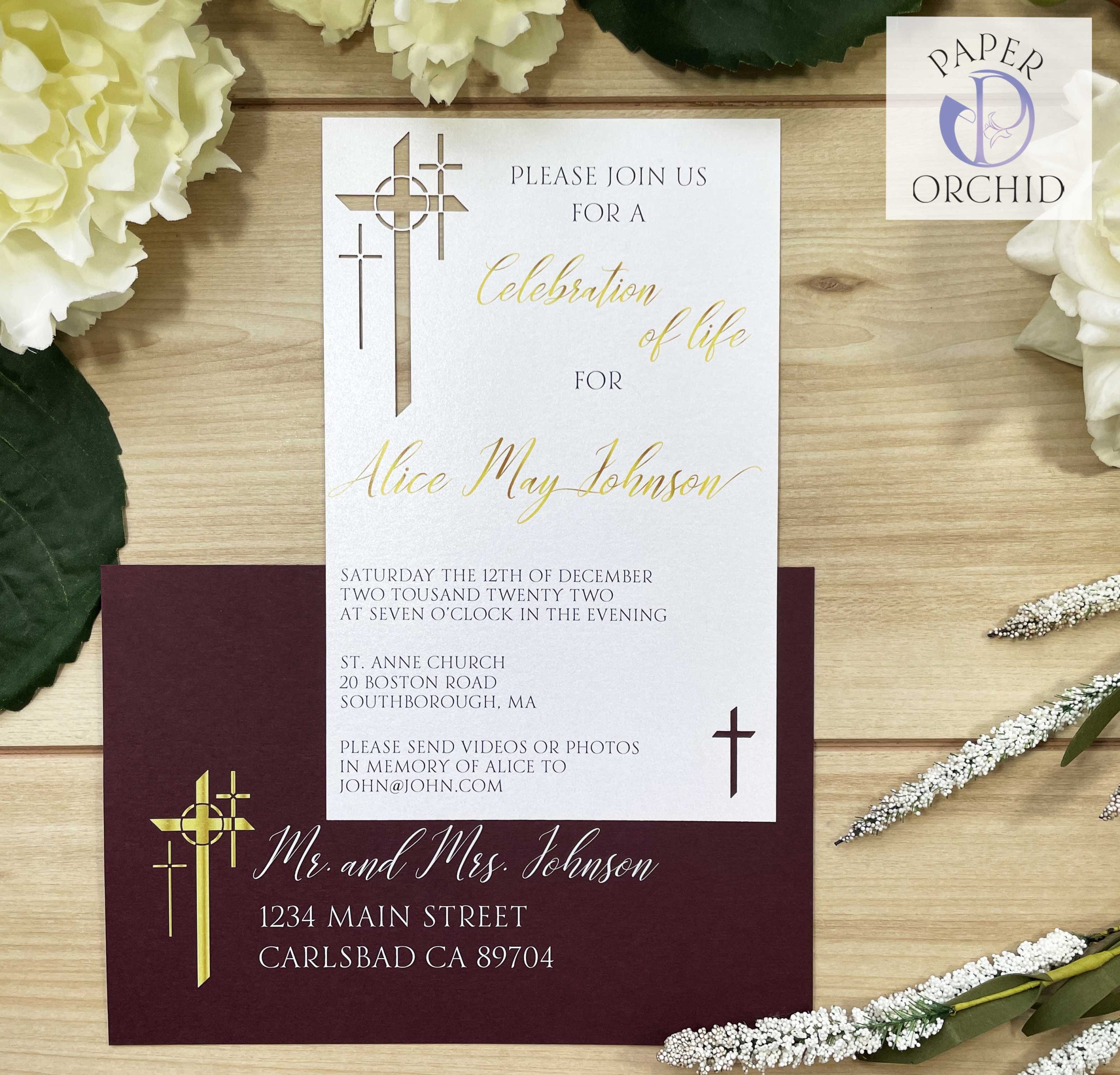 Modern Cross A9 Flat Invitation – Paper Orchid
